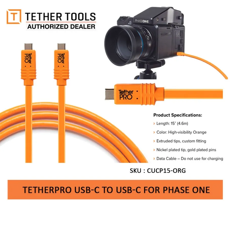 Tether Tools USB C to USB C for Phase One Orange (4.6m) CUCP15-ORG ...